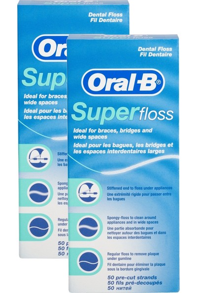 Oral-B Diş İpi Super Floss 2 x 50 Adet Oral-B Diş İpi Super Floss 2 x 50 Adet