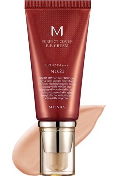 Missha M Perfect Cover BB Cream SPF42 - Renkli Ne mlendirici No:21 Light Beige 50 ml Missha M Perfect Cover BB Cream SPF42 - Renkli Ne mlendirici No:21 Light Beige 50 ml