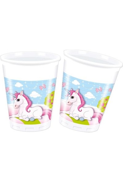 Balonpark 8 Adet Unicorn Baskılı Plastik Bardak Tekboynuz At Doğum Günü