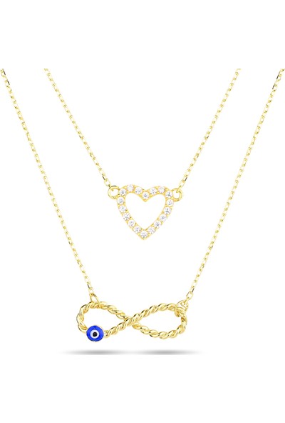 Kuyumcudükkanı 37236-G-W Kalp Ve Sonsuzluk İfadeli İkili Kolye Altın Kaplama Kuyumcudükkanı 37236-G-W Kalp Ve Sonsuzluk İfadeli İkili Kolye Altın Kaplama