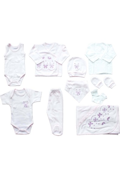 Biricik'S Kelebekli Kanaviçe İşlemeli Fistolu 10'lu Kız Bebek Hastane Çıkışı Zıbın Seti - Pembe Biricik'S Kelebekli Kanaviçe İşlemeli Fistolu 10'lu Kız Bebek Hastane Çıkışı Zıbın Seti - Pembe