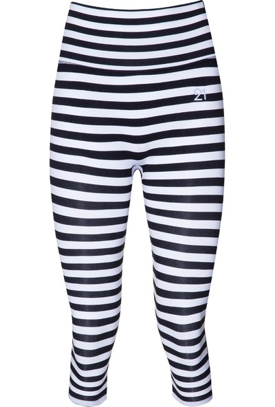 Fit21 Capri Tayt Siyah Beyaz Çizgili