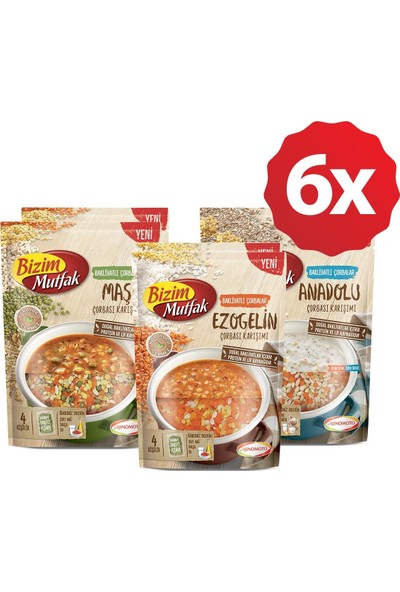 Ülker Bizim Mutfak Bakliyatlı Çorba Karışımı Ezogelin-Maş-Anadolu Çorbası 6 Lı Paket Ülker Bizim Mutfak Bakliyatlı Çorba Karışımı Ezogelin-Maş-Anadolu Çorbası 6 Lı Paket