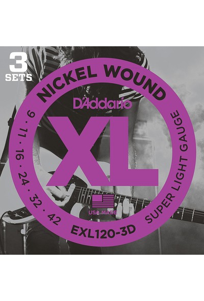 D'Addario Exl120-3D Super Light Takım Tel Elektro Gitar Teli 009-042 - 3 Set D'Addario Exl120-3D Super Light Takım Tel Elektro Gitar Teli 009-042 - 3 Set