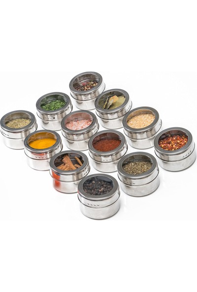 Cin 12'Li Mıknatıslı Kaliteli Paslanmaz Çelik Baharatlık Cin114-12