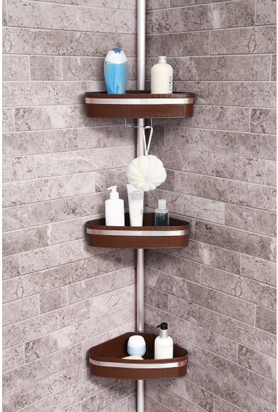 Primanova N39 Fina Yaylı Montaj Banyo Köşe Rafı Kahverengi