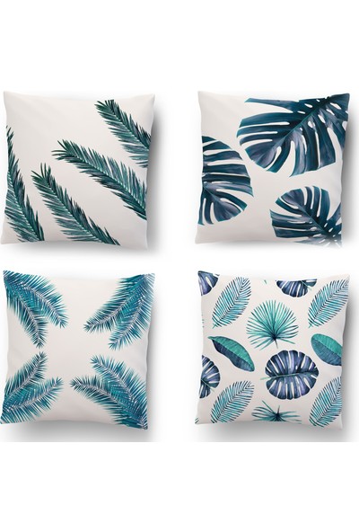 Tezkotekstil Renkli Çiçekler 4'Lü Kombin Dijital Baskılı Dekoratif Yastık Kırlent Kılıfı