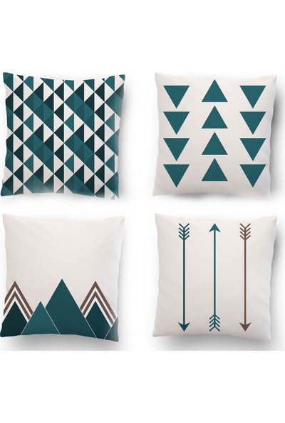 Tezkotekstil Geometrik Şekiller 4'Lü Kombin Baskılı Dekoratif Yastık Kırlent Kılıfı