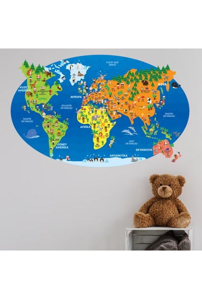 Yapıştırrco Dünya Haritası, Hayvanlar ve Ülke Bayrakları Yapıştırrco Dünya Haritası, Hayvanlar ve Ülke Bayrakları