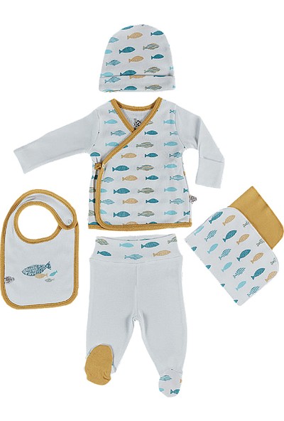 Ecocotton Dodo Baskılı Zıbın Seti 5'li Beyaz