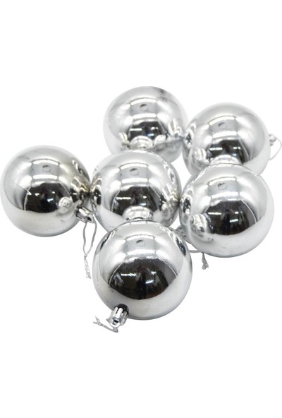 Cansüs 6lı Parlak Cici Top Yılbaşı Ağacı Süsü Gümüş 8 cm