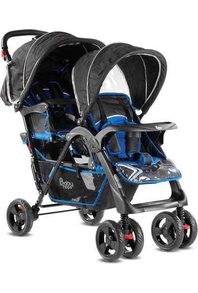 Babyhope P-738 İkiz Puset Siyah-Mavi