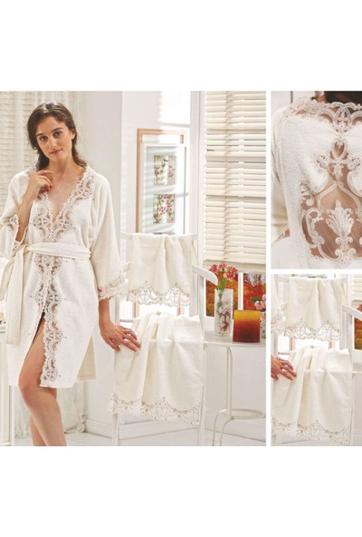 Liviadora Fransız Dantelli Bayan Çeyizlik Bambu Bornoz Takımı 01 Liviadora Fransız Dantelli Bayan Çeyizlik Bambu Bornoz Takımı 01