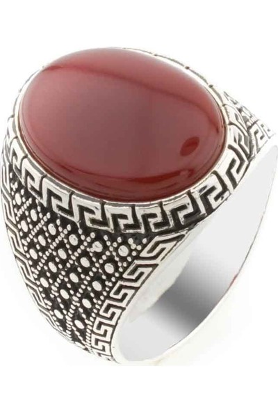 Takıhan  925 Ayar Gümüş Akik Taşlı Erkek Yüzük