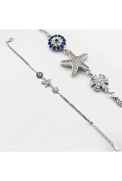 Takıhan  925 Ayar Gümüş Nazar Kar Tanesi Yıldızlı Bayan Bileklik