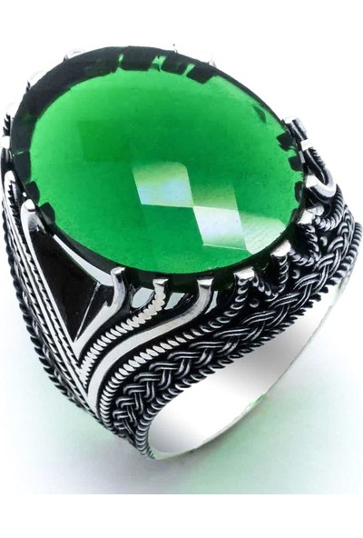 Takıhan  925 Ayar Gümüş Yeşil Zirkon Taşlı Erkek Yüzük