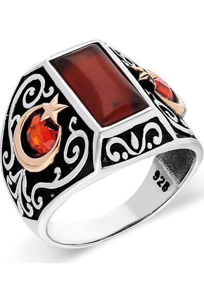 Nereze 925 Ayar Gümüş Kırmızı Akik Taşlı Ayyıldız Erkek Gümüş Yüzük Nrz070 Nereze 925 Ayar Gümüş Kırmızı Akik Taşlı Ayyıldız Erkek Gümüş Yüzük Nrz070