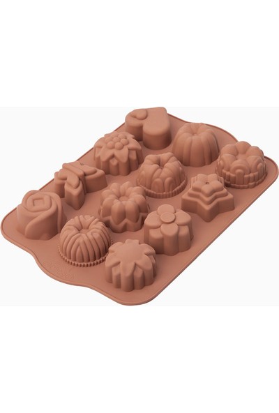 Silicolife SL04 Kahverengi Renk 12'li Karma Desen Kek Ve Kurabiye Kalıbı
