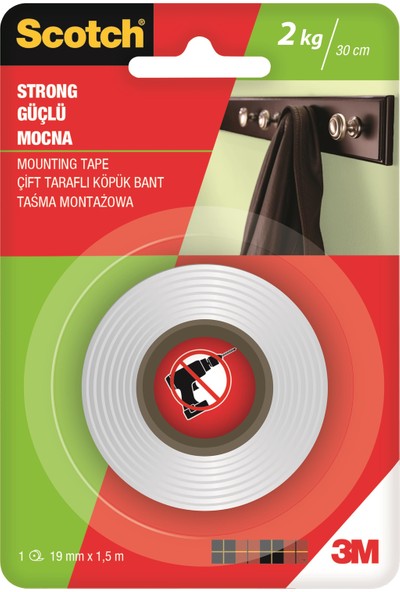3M Scotch® Güçlü Çift Taraflı Köpük Bant 19mm x 1,5m 3M Scotch® Güçlü Çift Taraflı Köpük Bant 19mm x 1,5m