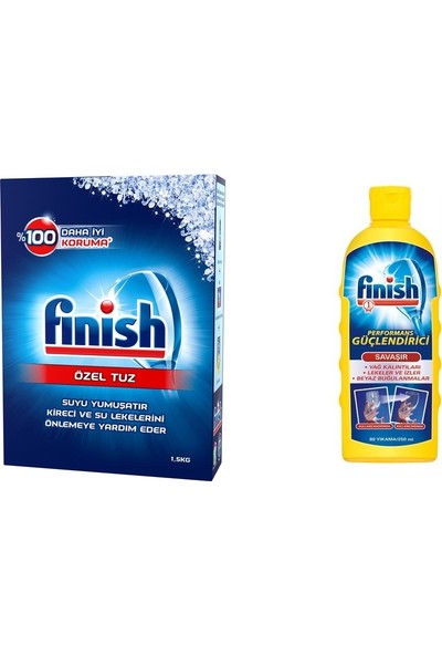 Finish Bulaşık Makinesi Tuzu 1500 gr + Finish Performans Güçlendirici 250 ml Finish Bulaşık Makinesi Tuzu 1500 gr + Finish Performans Güçlendirici 250 ml