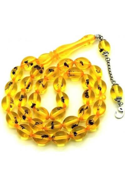 Tesbih Kenti Arpa Kesim Karınca Fosilli Toz Kehribar Tesbih