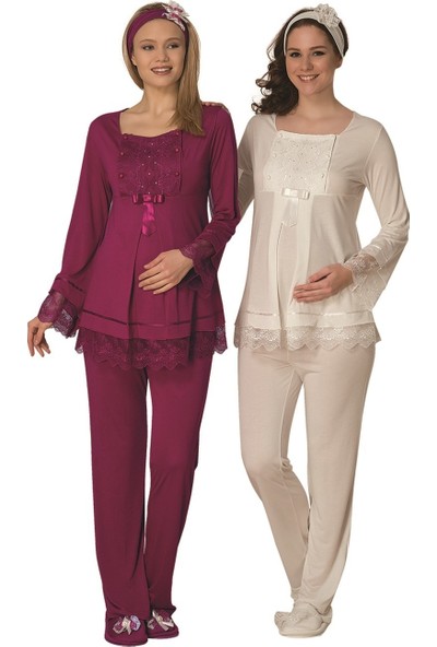 Şık Mecit Robası Taşlı Lohusa Pijama Takımı