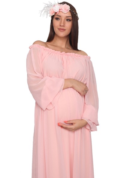 Moda Labio Babyshower Dökümlü Pudra Hamile Elbisesi Moda Labio Babyshower Dökümlü Pudra Hamile Elbisesi