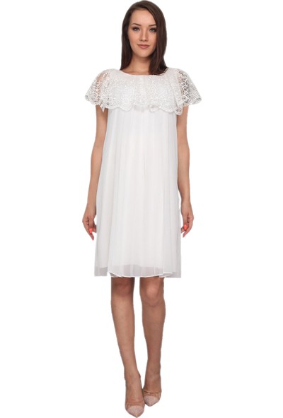 Moda Labio Dantelli Piliseli Beyaz Elbise Moda Labio Dantelli Piliseli Beyaz Elbise