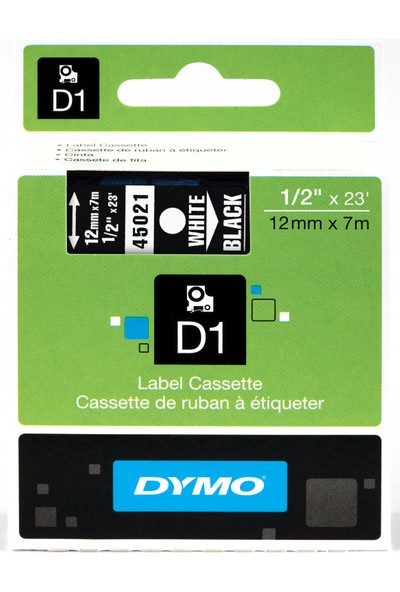 DYMO ŞERİT D1 12MMx7MT SİYAH/BEYAZ 720610 45021