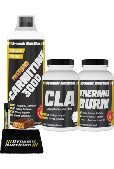 Dynamic Nutrition Thermo L-Carnitine 3000 mg 1000 ml + Thermo Burn 60 tablet + CLA 1000 mg 90 kapsül + 3 HEDİYE Dynamic Nutrition Thermo L-Carnitine 3000 mg 1000 ml + Thermo Burn 60 tablet + CLA 1000 mg 90 kapsül + 3 HEDİYE