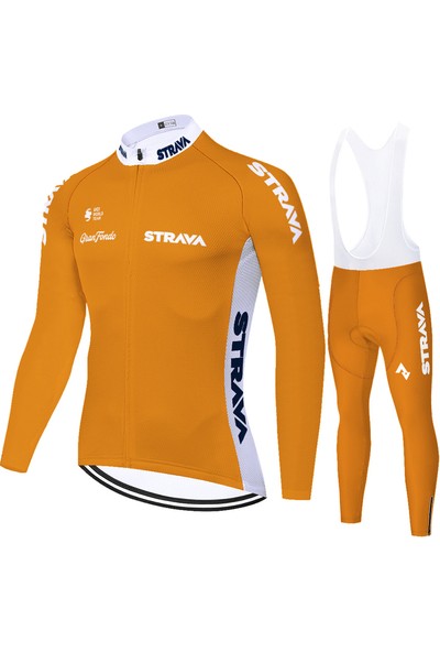 Erkek Uzun Kollu Bisiklet Forması + Askı Giyim Seti ile Önlük Şort Silikon Eyer