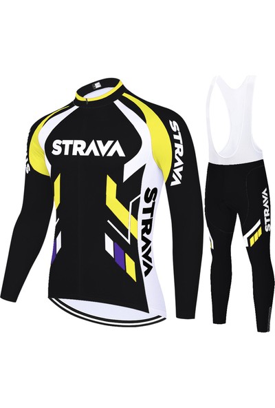 Erkek Uzun Kollu Bisiklet Forması + Önlük Pantolon Yol Bisikleti Gel Pro Bisiklet Giyim Seti