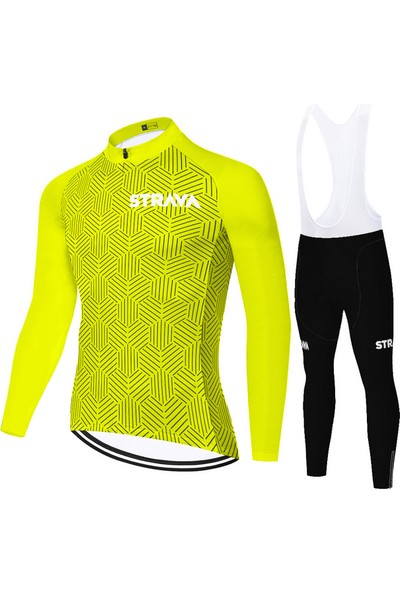 Erkek Uzun Kollu Bisiklet Forması + Silikon Jel Önlük Pantolon Bisiklet Mtb Takım Giyim Seti
