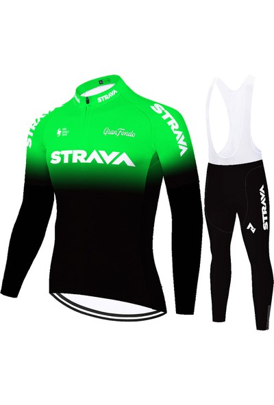 Erkek Uzun Kollu Bisiklet Forması + Askı Giyim Seti ile Önlük Şort Silikon Eyer