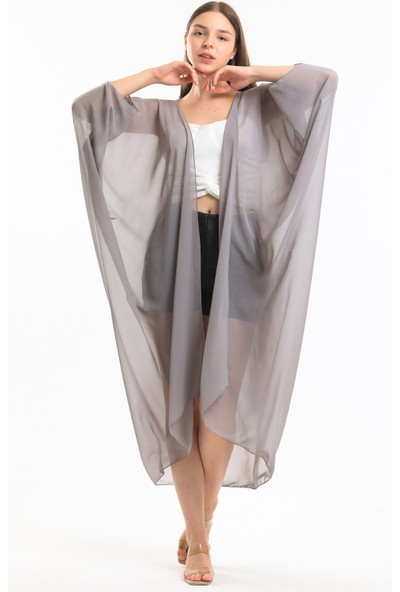 Şifon Plaj Kimono | ELB33597 Gri