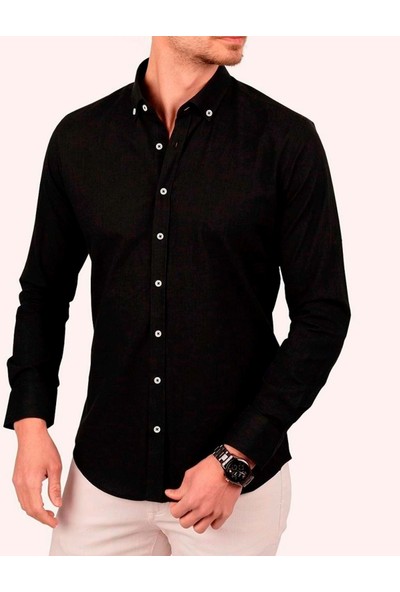 Buffon 1445 Erkek Uzun Kollu Slim Fit Siyah Gömlek
