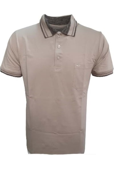 Rey Polo Erkek Basic Polo Yaka Kısa Kol T-Shirt R01175 - Bej - L