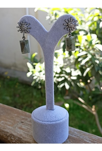 Optimoon Labradorit Silindir Zirkon Küpe