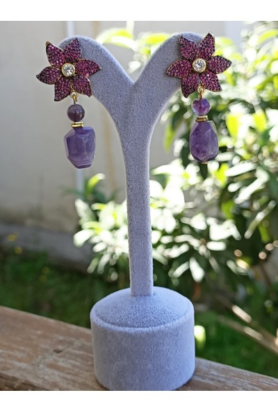 Optimoon Zirkon Taşlı Ametist Küpe