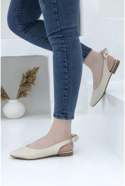Mevese Kadın Arkadan Bağlı Düz Taban Babet Ten