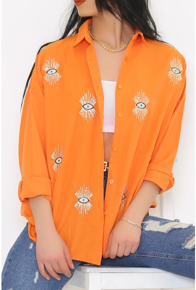 Pullu Nakışlı Gömlek Turuncu - 9443.365. Pullu Nakışlı Gömlek Turuncu - 9443.365.