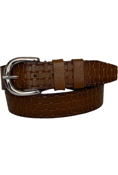 GoDeri %100 Hakiki Deri, Gümüş Tokalı Kahverengi Kadın Kot Kemeri 4 cm