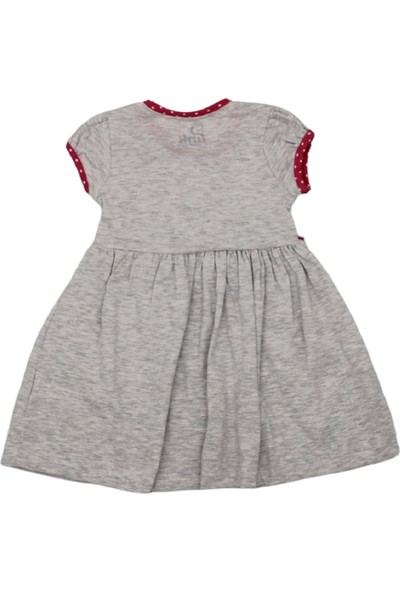 Pink Yaka Tavşan Kabartmalı Kız Çocuk Elbise - Gri - 1-2 Yaş