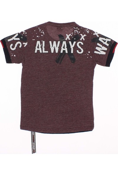 Beneti Always Strong Baskılı Erkek Çocuk T-Shirt - Bordo - 6-7 Yaş