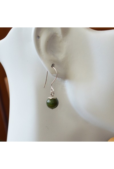 Optimoon Yeşim Taşı Gümüş Tek Top Küpe