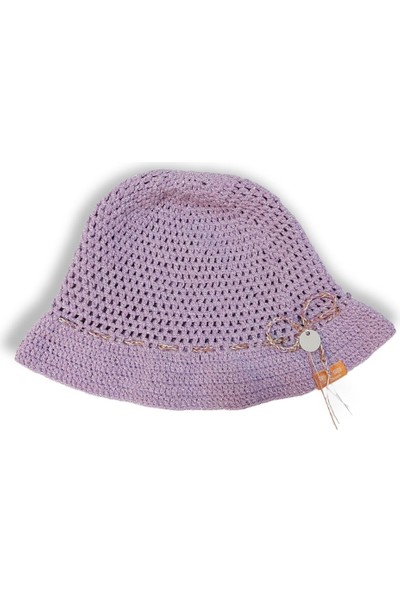 ByGaga Kadın Lila Simli El Örgüsü Yazlık Şapka