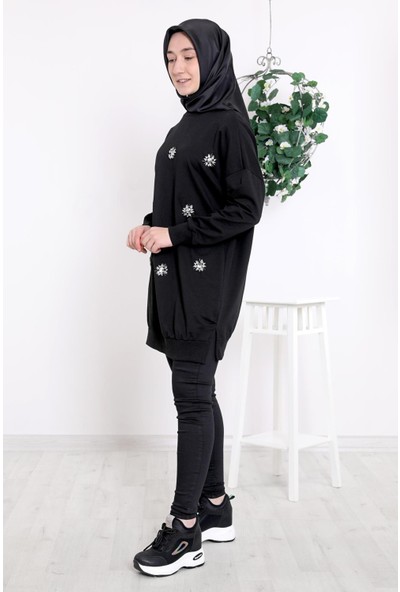 Nisaca Iki Ip Önü Taşlı Tunik Siyah Nisaca Iki Ip Önü Taşlı Tunik Siyah