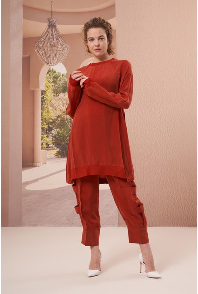 Misswhence Ipek Kumaş Tarz Tesettür Tunik Oranj
