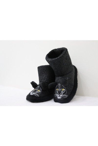 EMY1948 Siyah Jaguar Nakışlı Unisex Çocuk Panduf Ev Botu