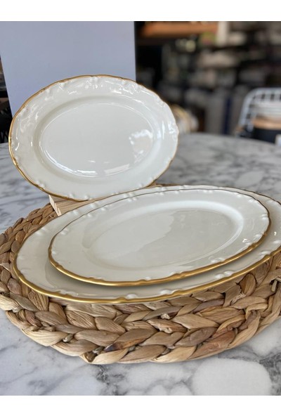 Warranty Kitchen Lace 3'lü Kayık Tabak Gold Warranty Kitchen Lace 3'lü Kayık Tabak Gold